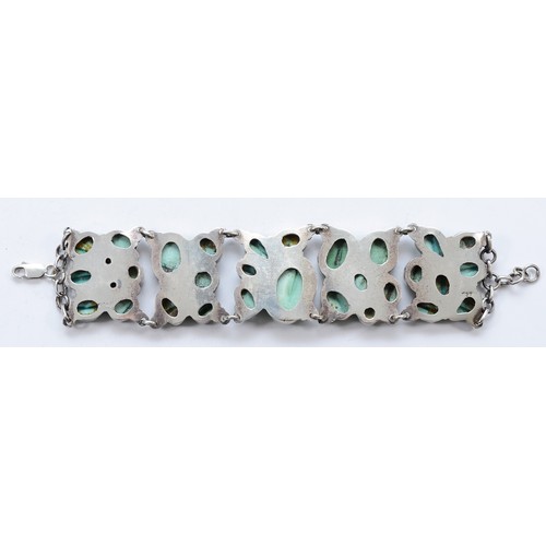 A 925 silver and turquoise panel bracelet, 21cm, 88g