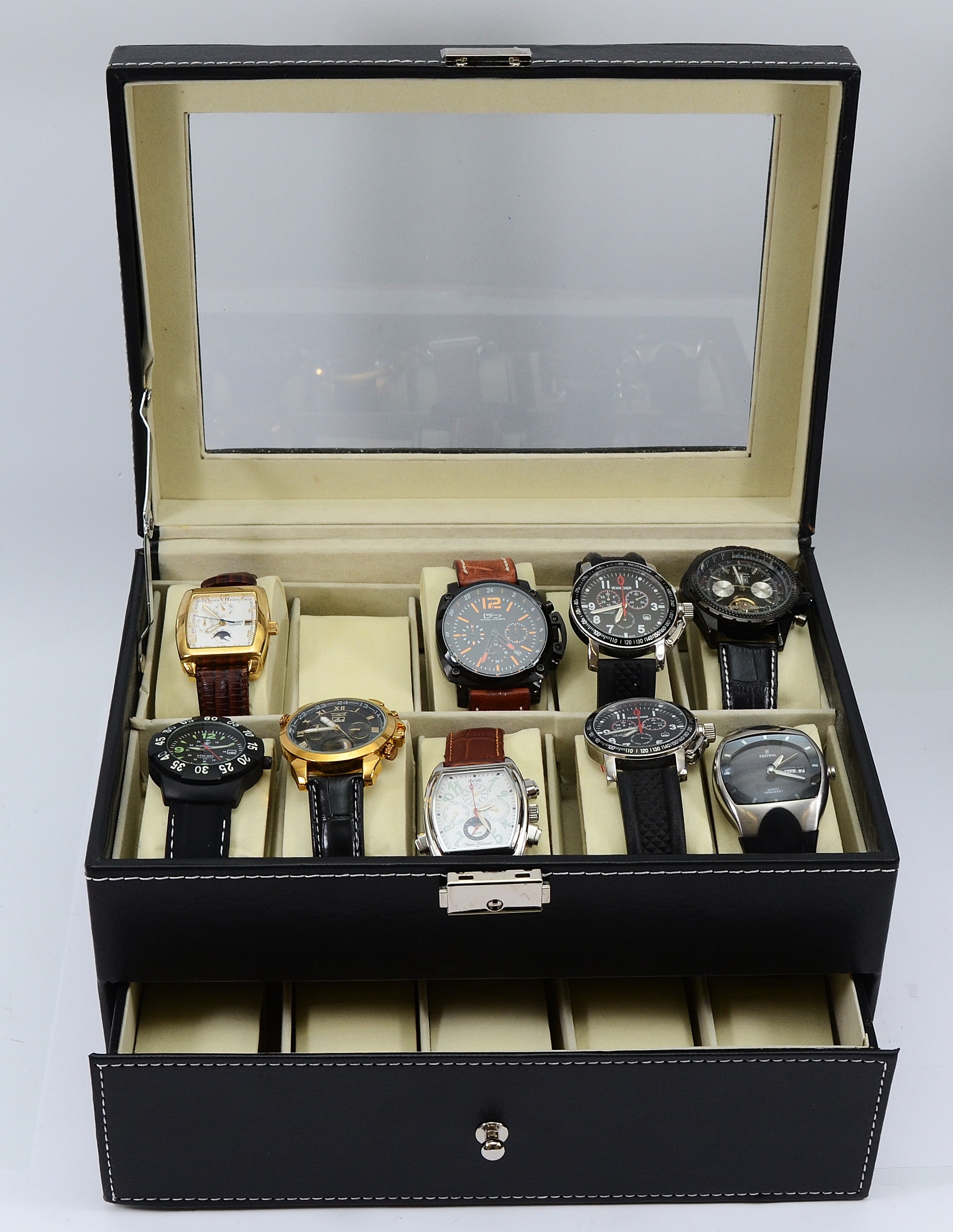 A collection of nine quartz and automatic gentleman's fashion ...