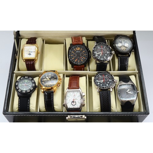 A collection of nine quartz and automatic gentleman's fashion ...