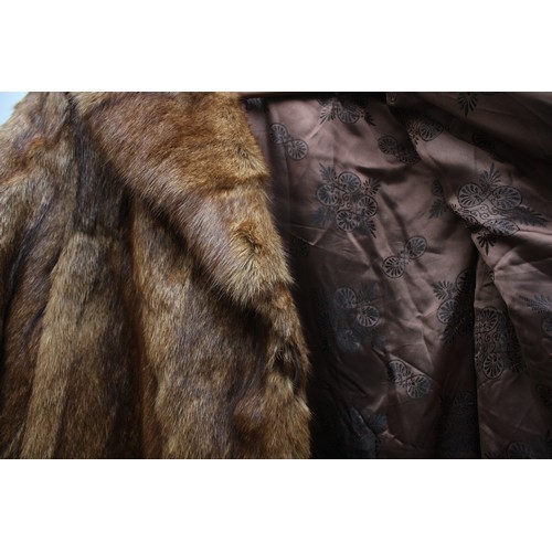 Red/brown lined button front fur coat, size 38" chest x 44" Length ...