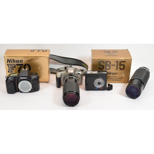 Four pieces of Nikon camera equipment, to include, a Nikon F55 with a ...