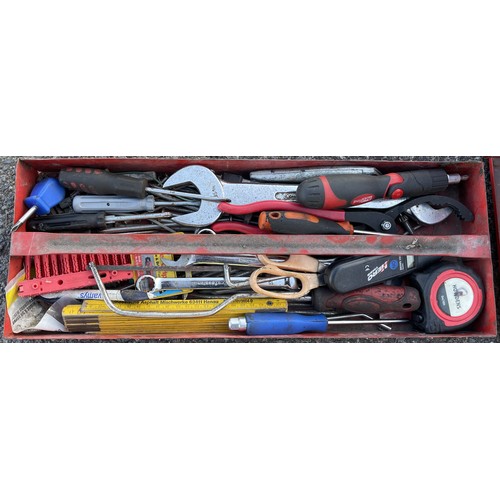 A collection of general tools in a Talco metal toolbox, to include ...