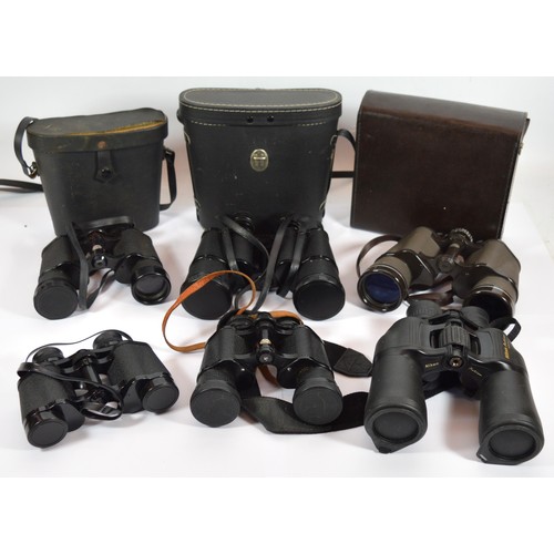 A collection of six binoculars to include 8x40 Zenith Tempest, 16x50 ...