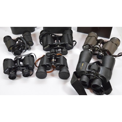A collection of six binoculars to include 8x40 Zenith Tempest, 16x50 ...