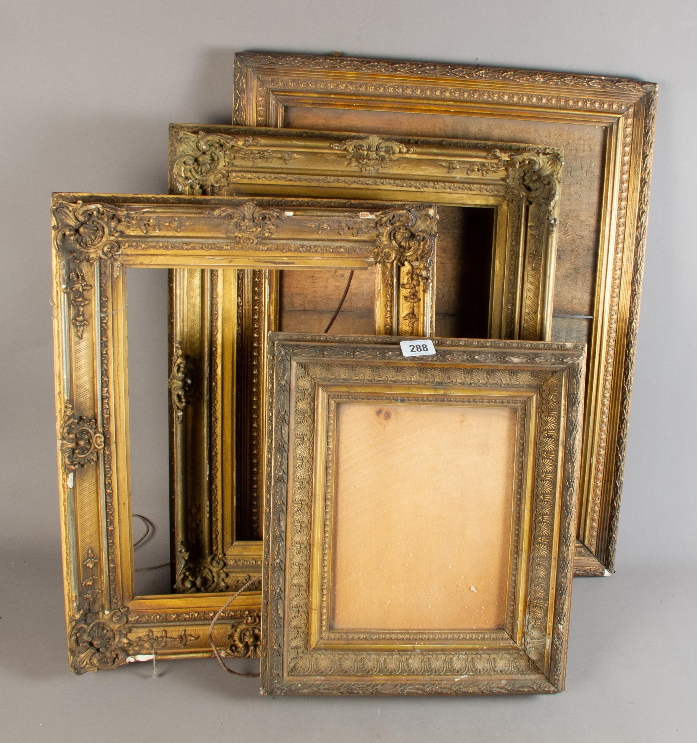 FOUR ANTIQUE GILT PICTURE FRAMES LARGEST 47CM X 60CM
