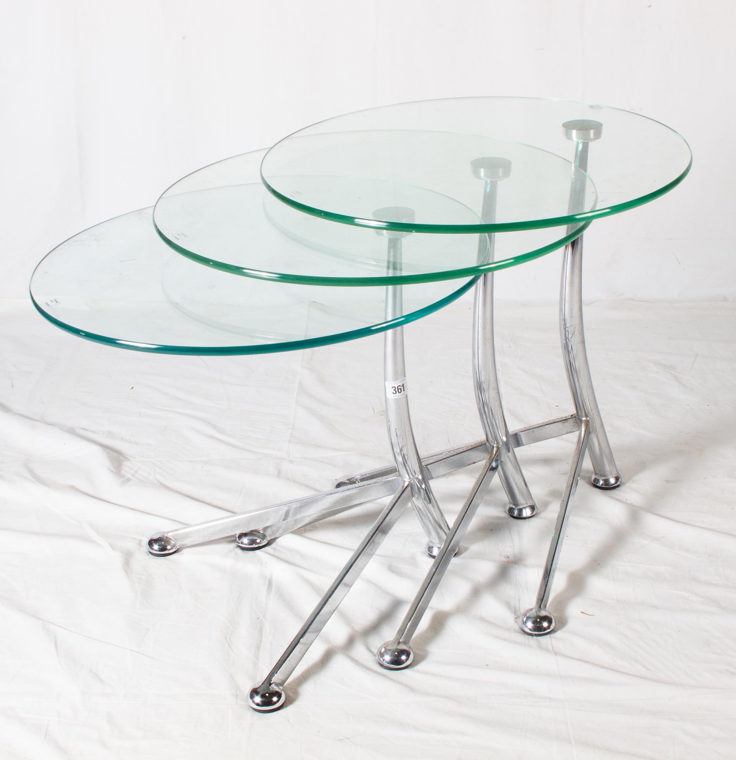 1970s NEST OF CHROME & GLASS TABLES