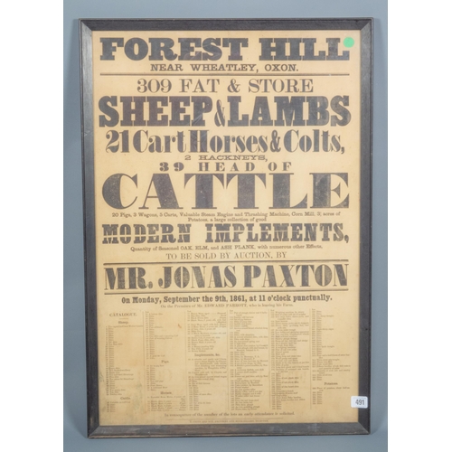 FRAMED 1861 FARM AUCTION POSTER 79CM X 54CM