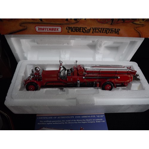 9 x Fire brigade Die-cast Vehicles. Matchbox YSFE01 1930 Ahrens-Fox ...