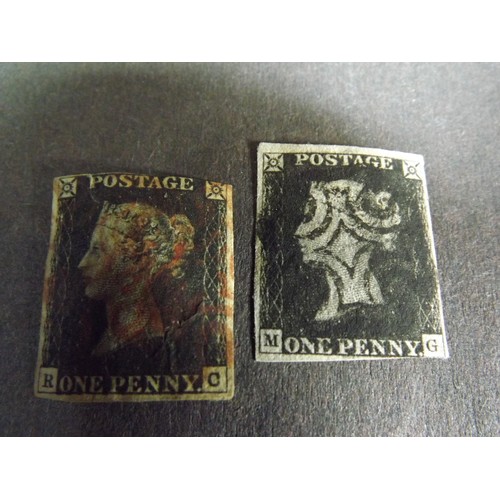 2 x Great British 'Penny Black' Postage Stamps. Queen Victoria c1840's ...
