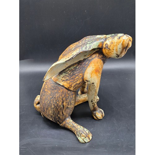 Two large art pottery hares by artist Jan Beeny - the tallest being 40cm