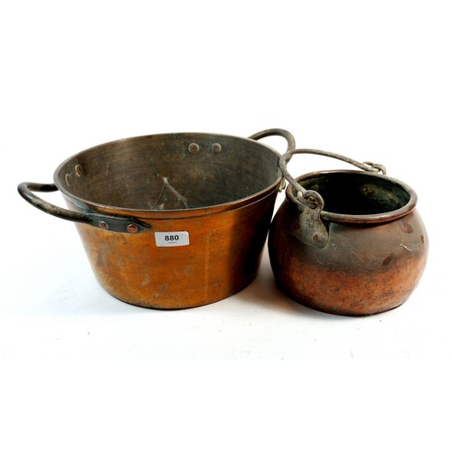 A Victorian large copper preserving pan, 32cm diameter and a small ...