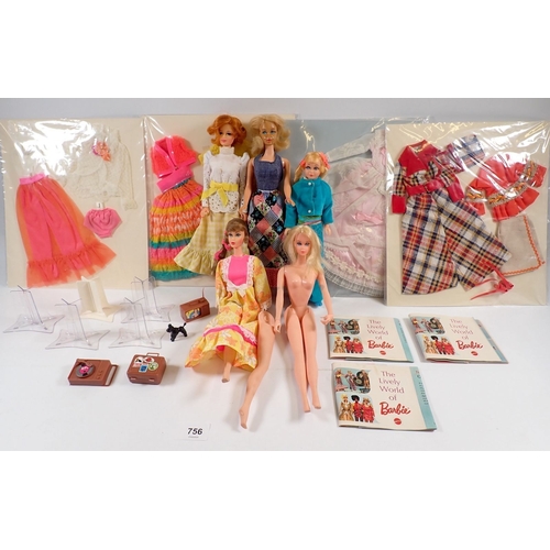 A group of five vintage Barbie dolls all with Mattel stamp to reverse ...