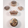 Five Victorian pot lids including one of The Great Exhibition a/f, two ...
