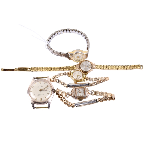 Five ladies' watches. Including a Treber bracelet watch, the chrome ...