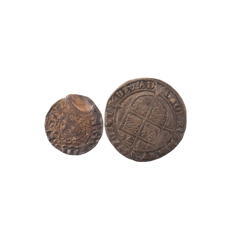 Two hammered silver coins. Consisting of a 1573 sixpence, Acorn mint ...