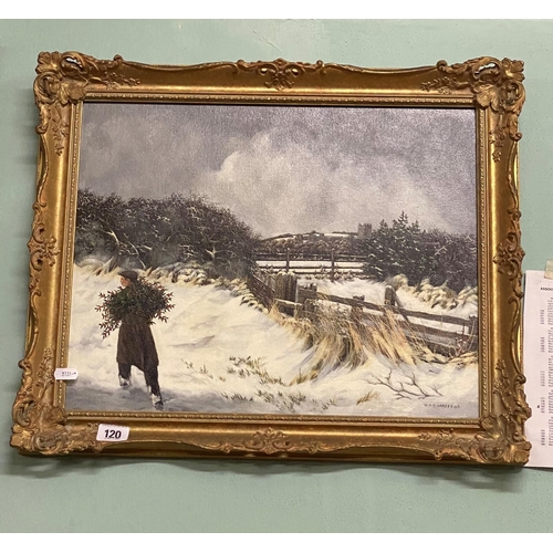 OIL ON BOARD BY W.A.G WARD A.B.S.P TITLED “MAKING CHRISTMAS GARLANDS”