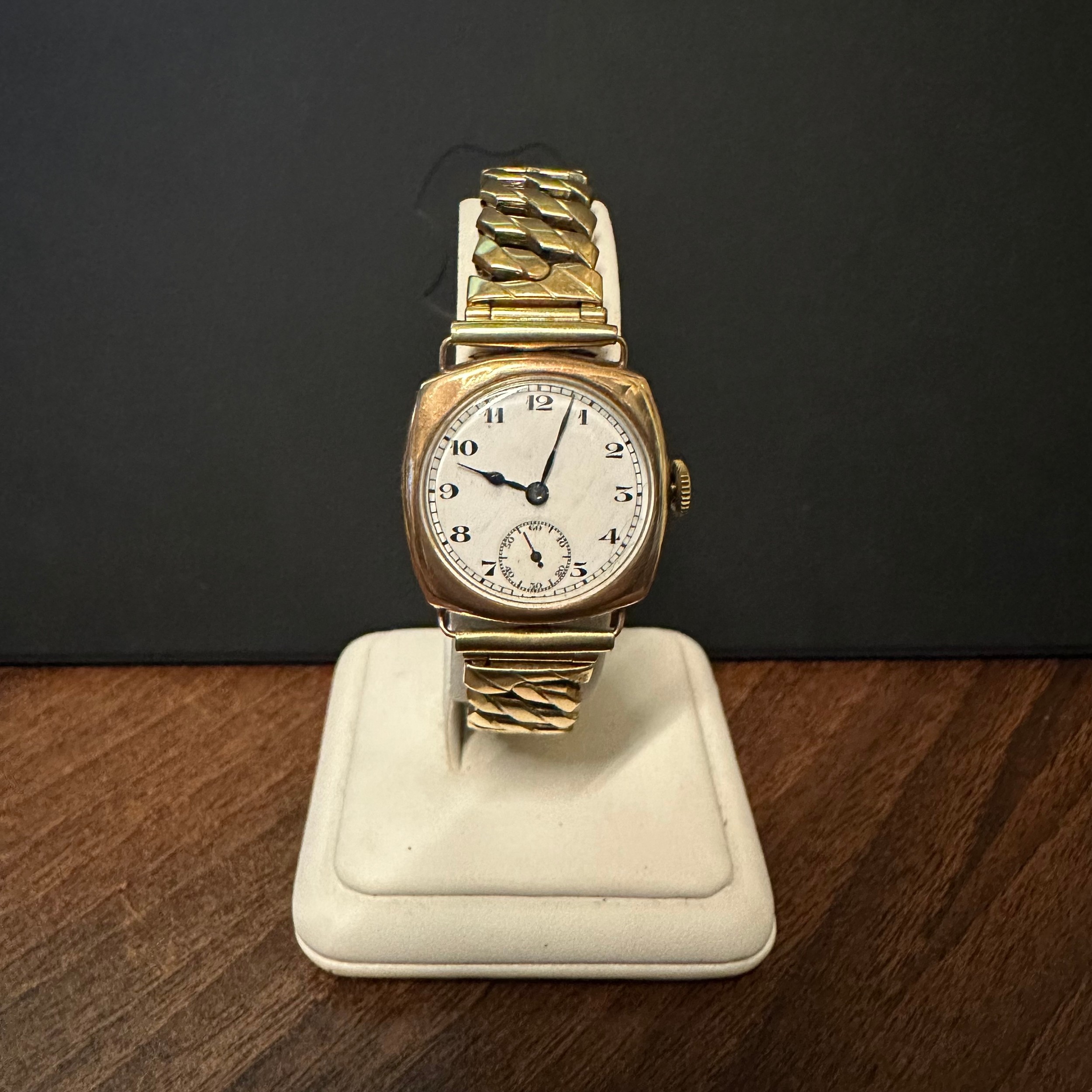EDWARDIAN 9CT GOLD CASE WATCH WITH ROLLED GOLD STRAP 34.25G WITH ...