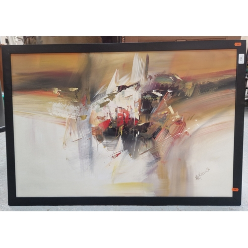 FRAMED ACRYLIC ABSTRACT CANVAS SIGNED BY ARTIST “WILKINSON” 27” x 39”