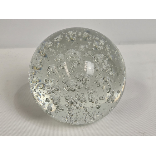 CONTROLLED GLASS BUBBLE PAPERWEIGHT, 5” TALL