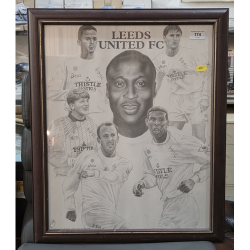 FRAMED PRINT PENCIL STUDY OF LEEDS UNITED FC PLAYERS