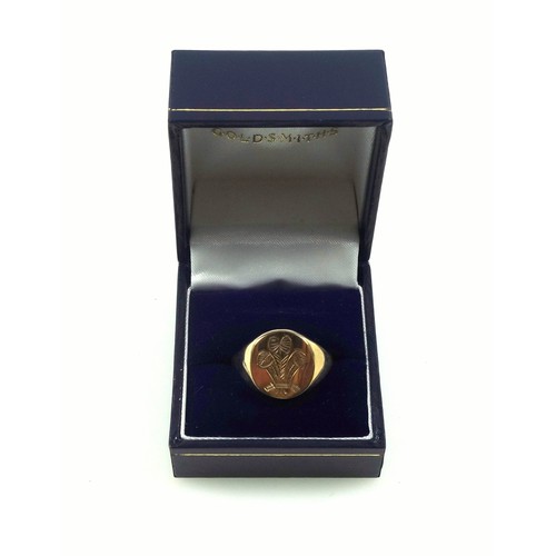 9ct gold signet ring engraved with the Prince of Wales's feathers, by F ...