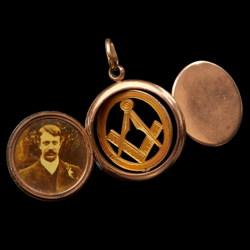 MASONIC HIDDEN DOUBLE LOCKET PENDANT, the locket with 2 hinges, one ...