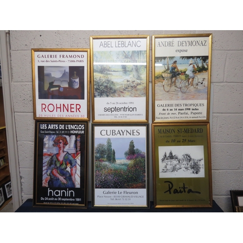 SIX FRAMED AND GLAZED FRENCH ART GALLERY ADVERTISING PRINTS