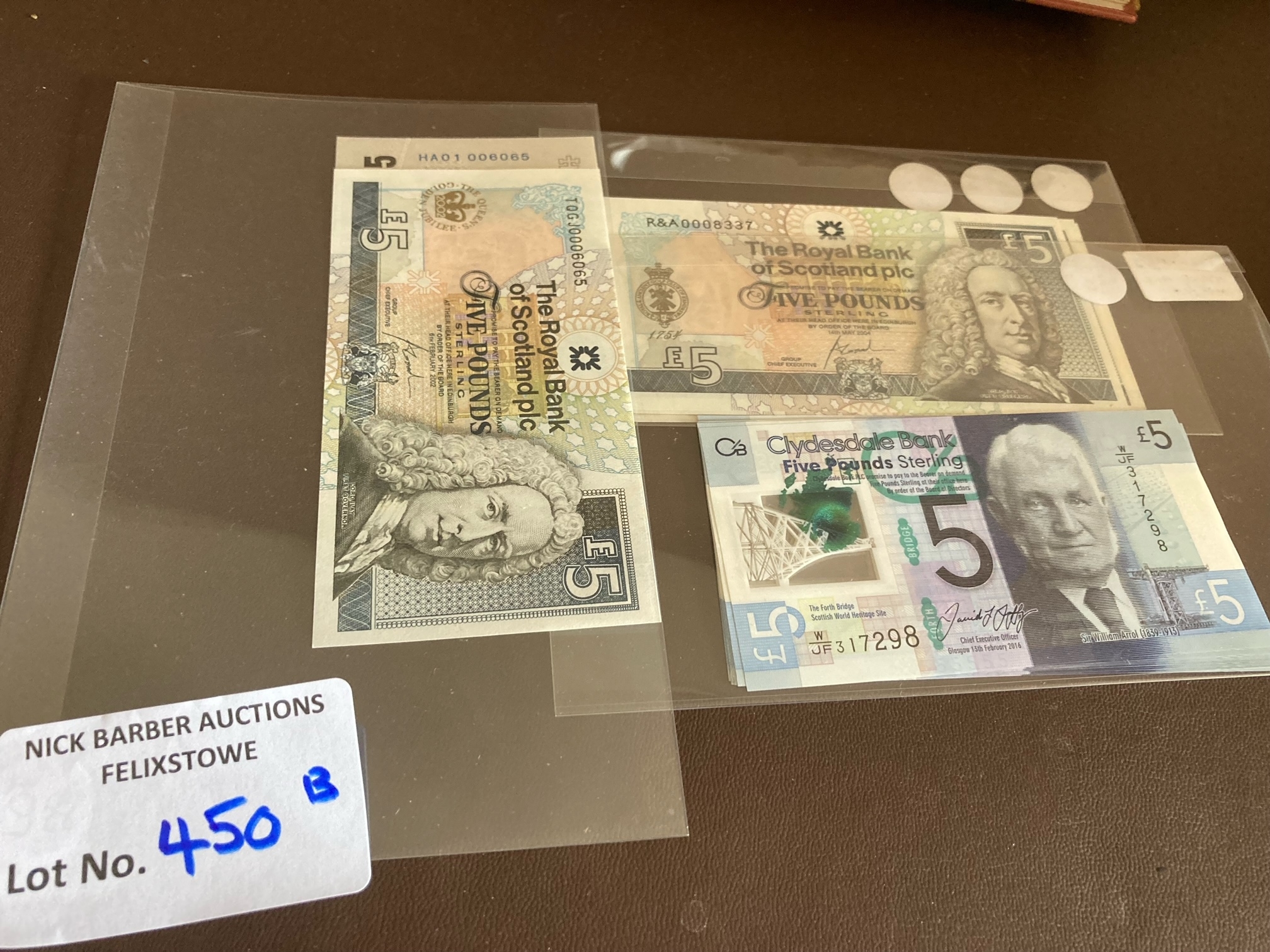 Banknotes : RBS 14x £5 r.ancient 2004 UNC notes, 10 Clydesdale £5 b/n ...