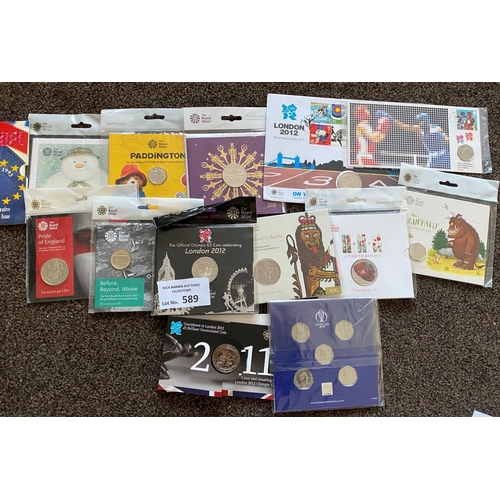 Coins : Royal Mint - various modern carded coins, £5 or 50p mostly ...