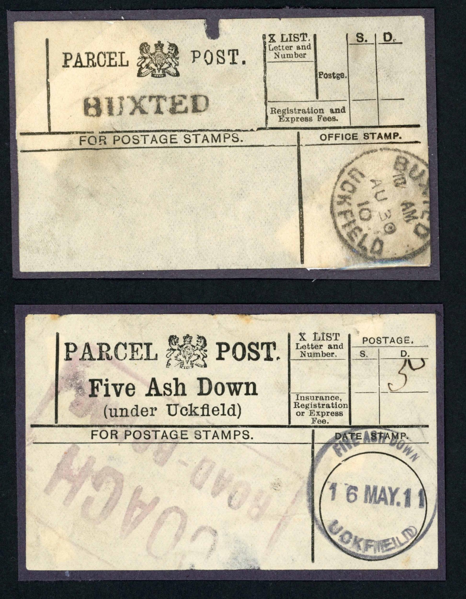 UCKFIELD & AREA: 1894-1996 range mounted on pages (3 labels with stamps ...