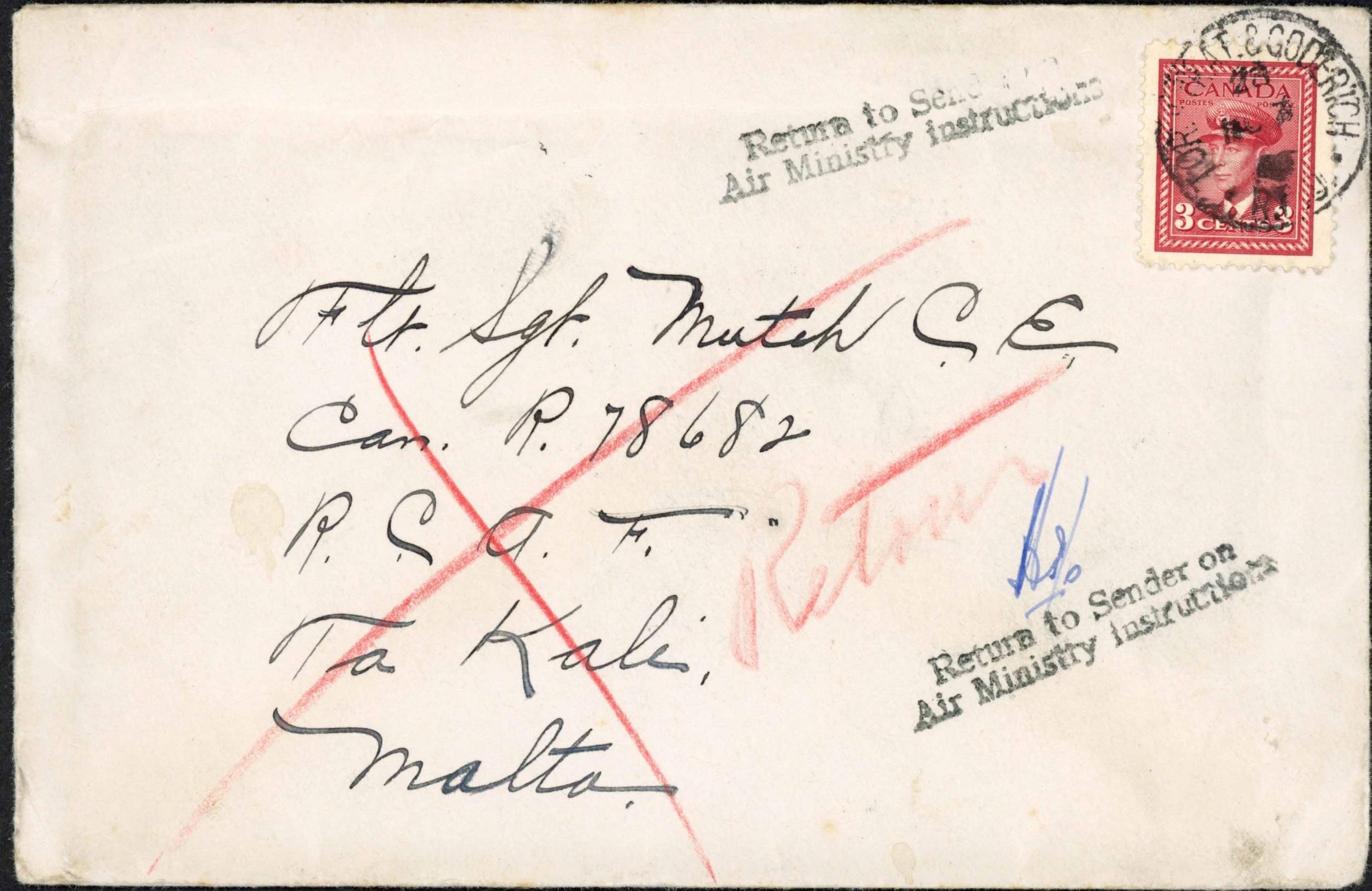 ** CANADA UNDELIVERABLE FOREIGN MAIL; Trio with 1942 env. to Malta ...