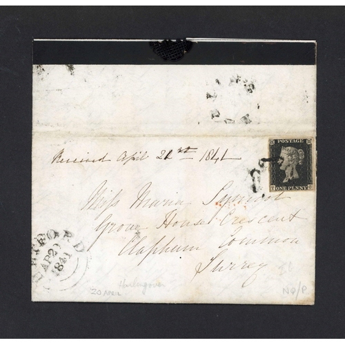 PLATE 1b - TC - ON NORFOLK COVER - Apr. 1841 mourning EL to Clapham ...