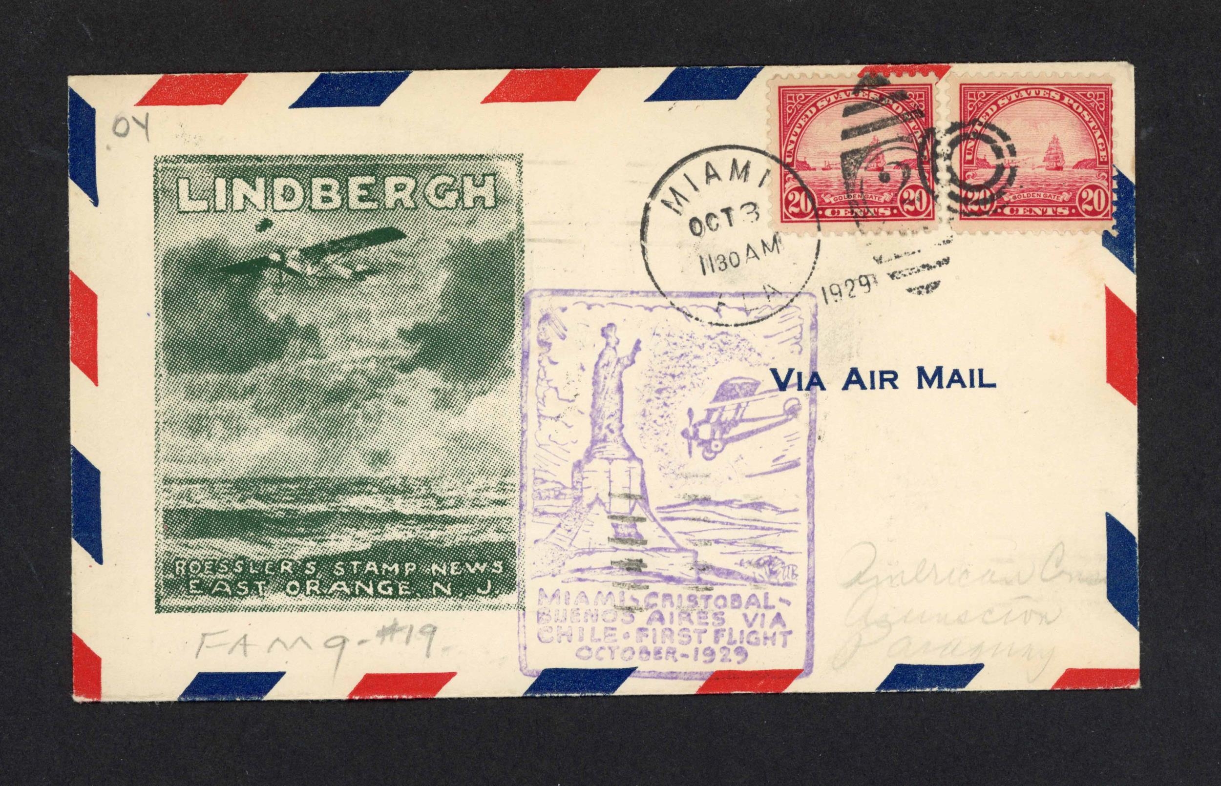 PANAGRA FIRST POSTAL FLIGHTS, USA TO ARGENTINA VIA CHILE, ETC: 3 Oct ...