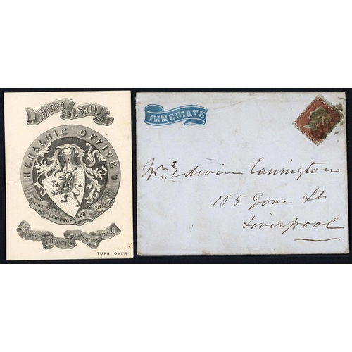 EARLY 1d RED COVERS WITH PRINTED CONTENTS - HERALDIC, RAILWAY, TITHES ...
