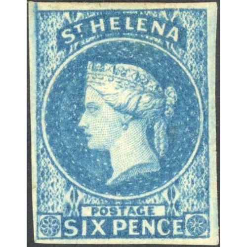 1856 6d BLUE IMPERF.: Mint example with much original gum. Four ample ...
