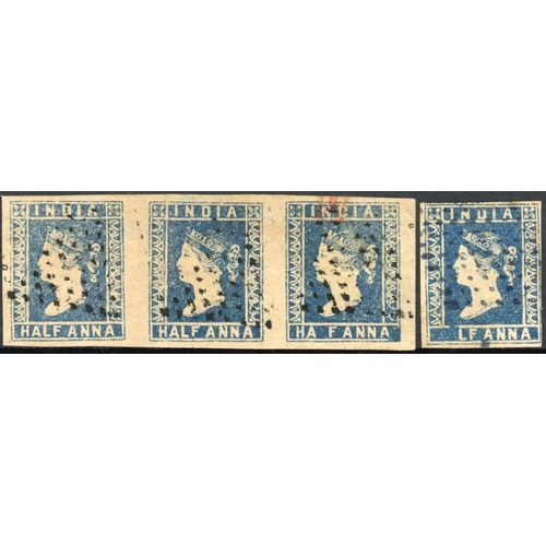 1854 ½a BLUE DIE I "A" STONE UNIQUE VARIETIES: A horizontal strip of ...
