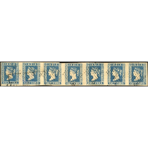 1854 ½a BLUE DIE I "A" STONE: A used horizontal strip of seven [17-28 ...