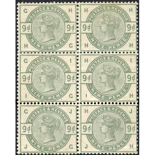 1883 9d DULL GREEN - MINT BLOCK OF SIX: A fresh mint block of six, HG ...