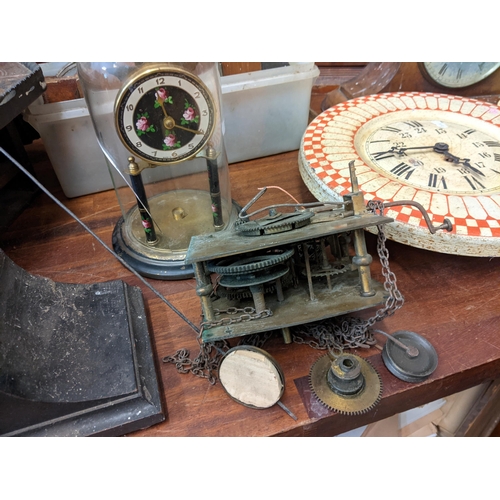 A selection of clocks and clock parts to include a F.W Elliott Post ...