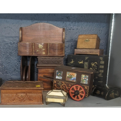 A mixed lot of treen items to include a Rosewood letter rack with brass ...