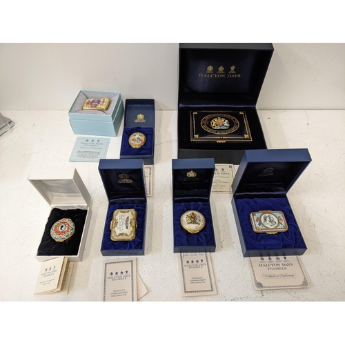 A collection of boxed Halcyon Days Royal Family related enamel boxes to ...