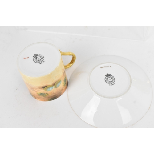 Six Royal Worcester porcelain coffee cans and saucers, by William Roberts, post-war, artist signed,