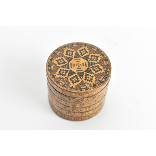 A 19th century rare Tunbridge ware alphabet combination sovereign box ...