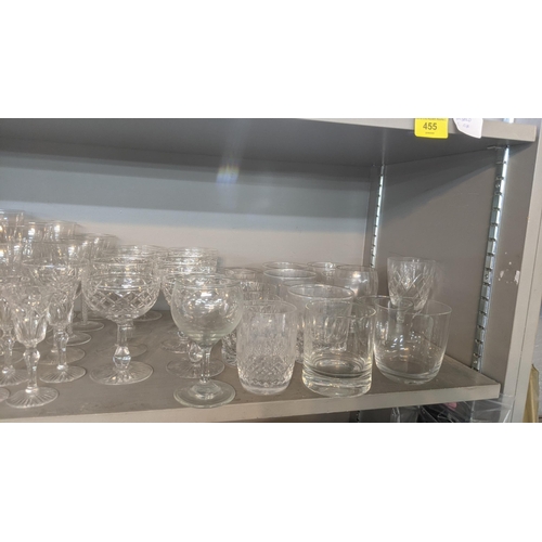 Assorted glassware to include seven Waterford crystal wine goblets, Edinburgh crystal cocktail glass