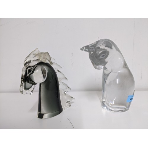 A signed Daum glass model of a seated cat, and a Murano model of a ...