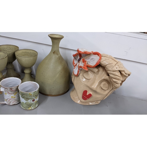 A mixed lot of Studio Pottery to include a Susan Allanson sculpture of ...