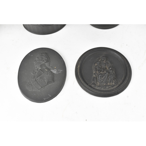 A group of 19th century black basalt stoneware teawares and decorative ...