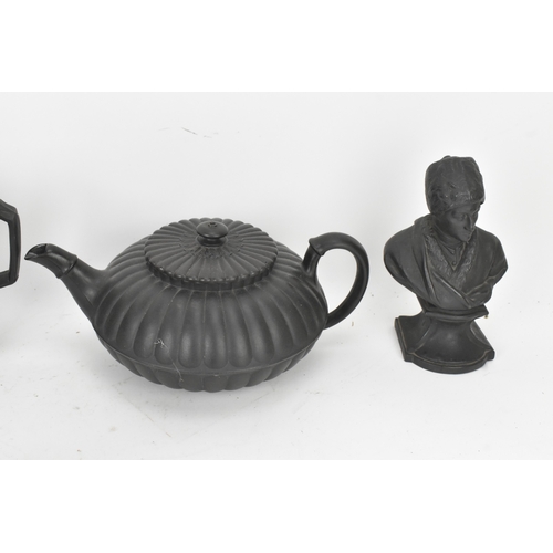 A group of 19th century black basalt stoneware teawares and decorative ...
