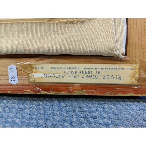 An oil on canvas depicting a path along the River Fowley, bear the ...