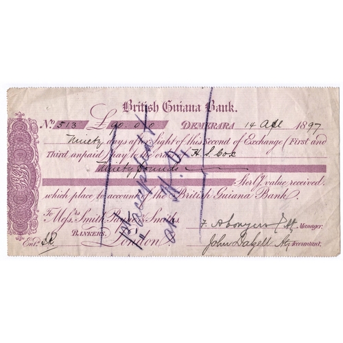Cheques - British Guiana Bank Demerara 1897 cheque-first and third of ...